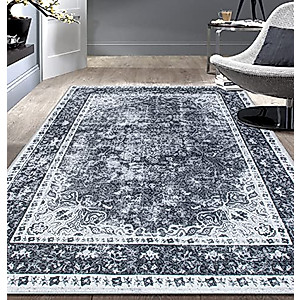Rugshop Traditional Distressed Medallion Stain Resistant Flat Weave Eco Friendly Premium Recycled Machine Washable Area Rug 5'x7' Black