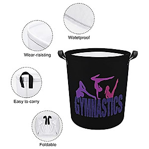 Gymnastics Foldable Laundry Basket Waterproof Hamper Storage Bin Bag with Handle 16.5"x 16.5"x 17"