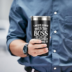 MASGALACC Boss Gifts for Men & Women - Cool World's Best Boss Day Gifts for Boss from Employees, Boss Appreciation Birthday Christmas Boss Tumbler 20oz, Black