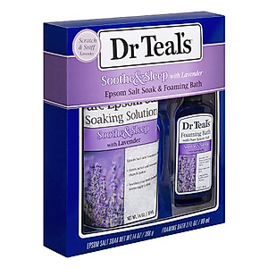 Dr Teal's Lavender Epsom Salt & Foaming Bath Oil Sampler Gift Set 2022 - Give The Gift of Relaxation & Peaceful Slumber! - 14 oz Bag of Lavender Bath Salts & 3 oz Bottle of Lavender Foaming Bath Oil