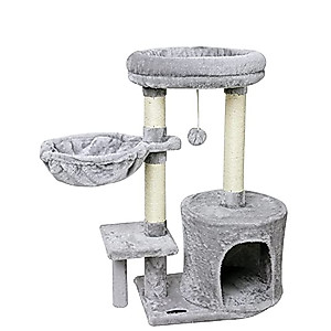 KIYUMI Cat Tree Cat Tower Condo with Sisal Scratching Post for Indoor Cats Cat Tree Cat Furniture with Hammock Perch and Kitten Ball Toys, Multi-Level Pet Activity Center
