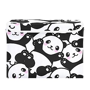 Panda Black White Cute Animal Large Storage Bin with Lids Collapsible Fabric Storage Box Closet Shelf Decorative Storage Baskets for Organization Clothes Bedroom Dorm