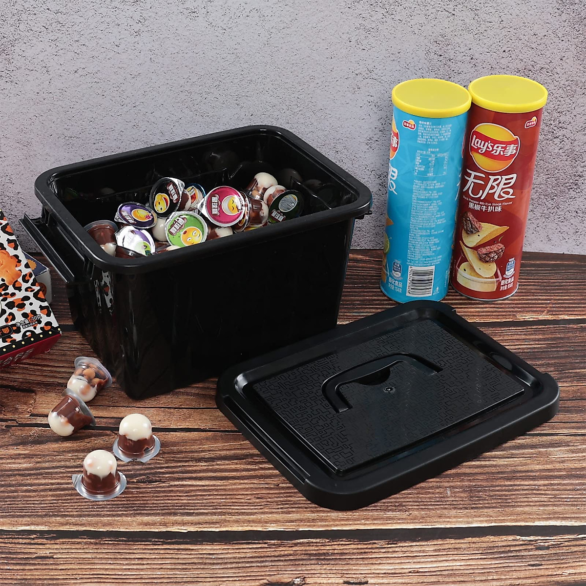 Buyitt 6 Packs Black Storage Bins with Lids, 6 QT Plastic Storage Containers