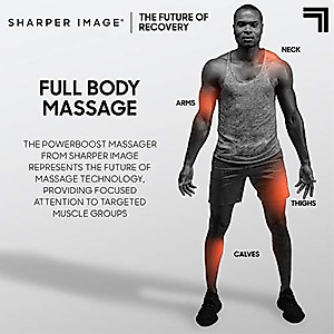 Sharper Image Powerboost Percussion Muscle Massage Gun Deep Tissue - Professional Handheld Massager Gun - 5 Attachments & Carrying Case, Whisper Quiet Operation, 3 Speeds, Full Body Recovery & Relief