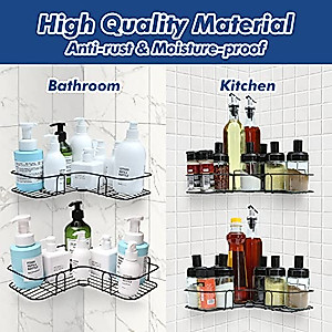 FAMI HELPER Corner Shower Caddy Shelf, 2 Pack No Drilling Traceless Adhesive Storage Organizer With Soap Dish Holder, Wall Mounted Storage Shelf for Bathroom, Kitchen