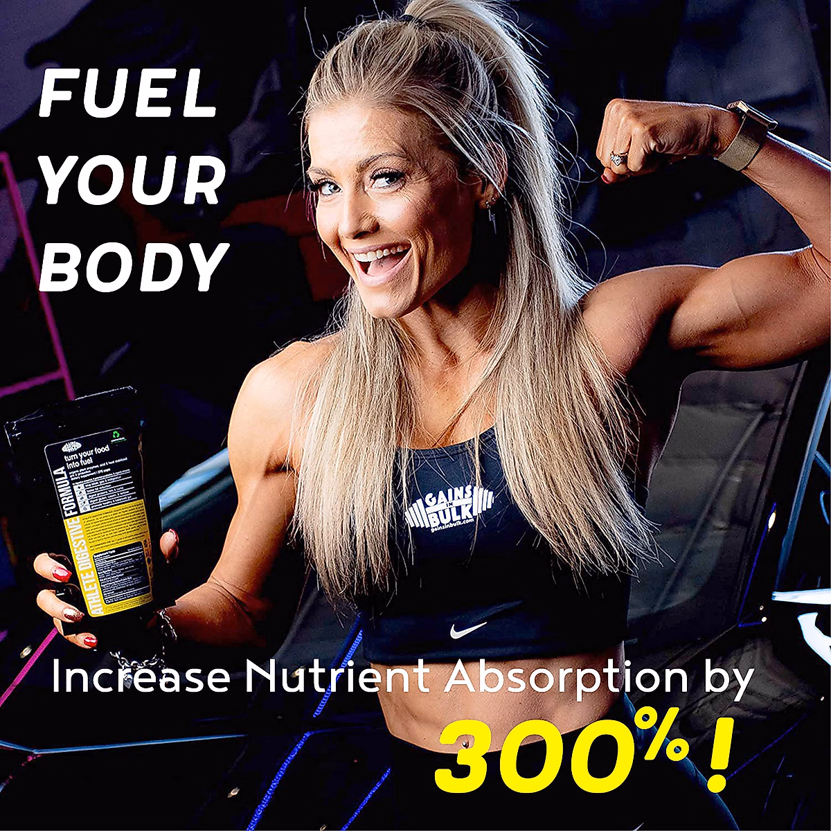 Gains in Bulk, Athlete Digestive Formula, Digestive Enzymes and Probiotics (90 Count) 8 Strains of Live probiotics, 16 Different Plant enzymes. Patented Stabilized Probiotics