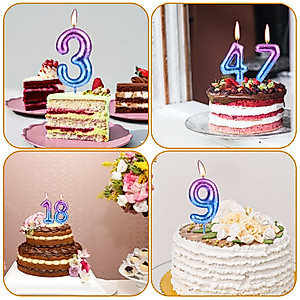 LUTER Birthday Candles, Purple Blue Gradient Birthday Candles for Cake Glitter Number Candle Decoration for Kids Adults Birthday Party Wedding Anniversary Graduation Ceremony (8)