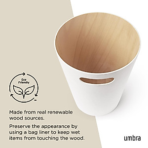 Umbra Woodrow, 2 Gallon Modern Wooden Trash Can Wastebasket or Recycling Bin for Home or Office, White
