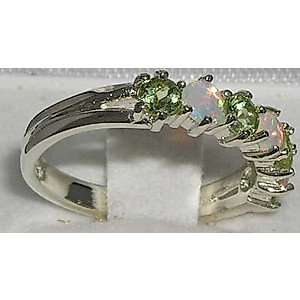LetsBuyGold 925 Sterling Silver Natural Opal & Peridot Womans Eternity Ring - Size 7.75