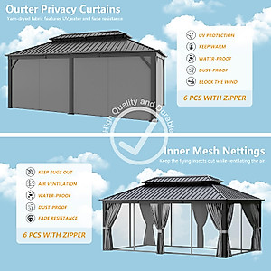 Jolydale 12FT×20FT Hardtop Aluminum Gazebo, Outdoor Metal Frame Canopy with Mosquito Net and Privacy Sidewalls,for Patio, Backyard, Large Size