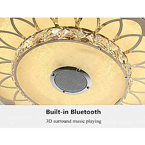 RuiWing 42" Luxury Crystal Fandelier Bluetooth Ceiling Fan with Light and Speaker, Modern Ceiling Fan Chandelier with Remote Control Retractable Invisible Music Player for Living Room