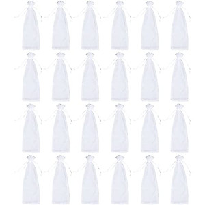 Juvale 24 Pack Organza Wine Bags - Drawstring Wine Bottle Organza Gift Bags for Baby Shower, Wedding and Party Favors - White 14.7 x 5.2 inches