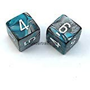 WCXPG0656E2 Steel Teal Gemini Dice with White Numbers D6 16mm (5/8in) Pack of 2 Dice Chessex