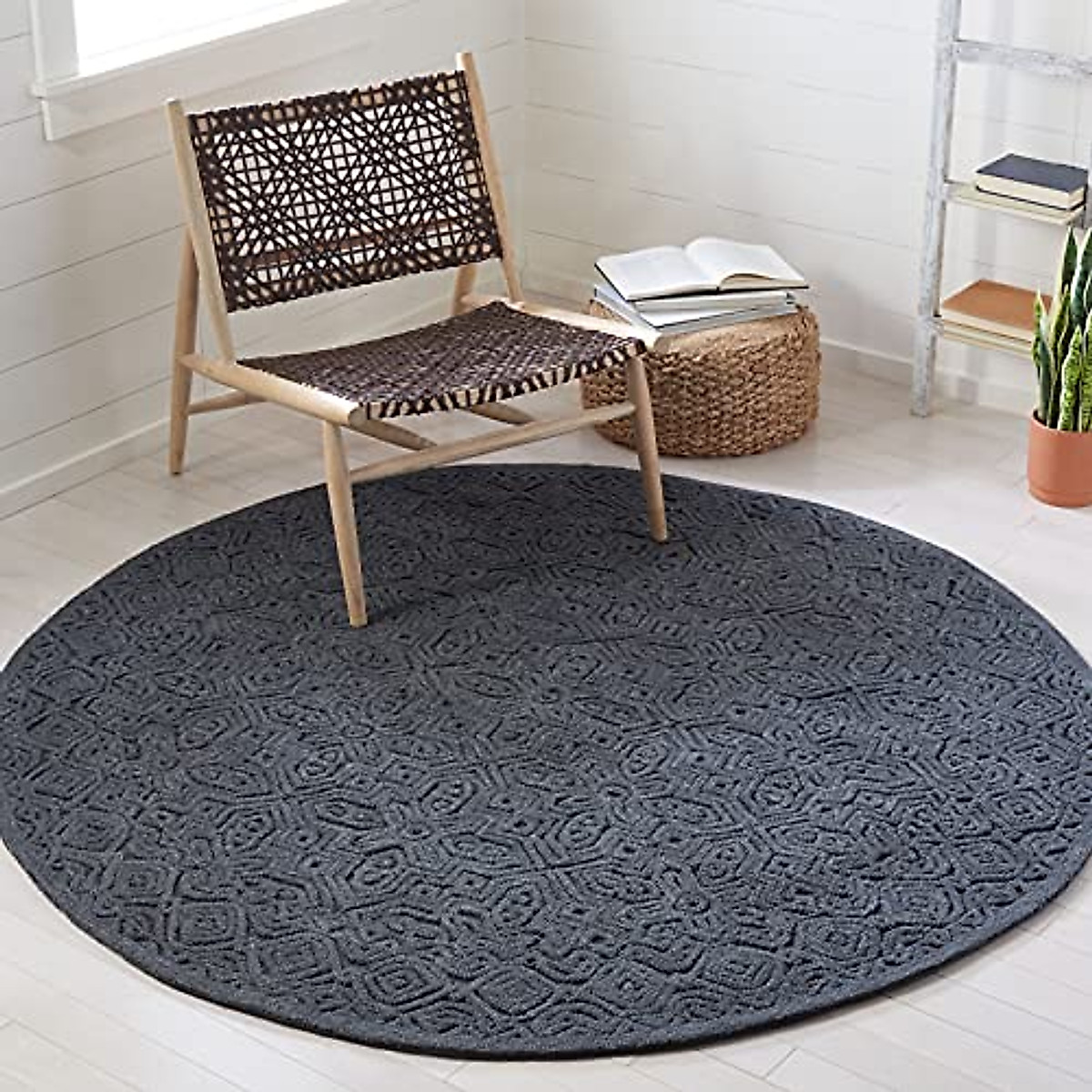 SAFAVIEH Textural Collection Area Rug - 8' x 10', Charcoal, Handmade Wool, Ideal for High Traffic Areas in Living Room, Bedroom (TXT101H)