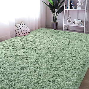 Zedrew Sage Green Runner Area Rugs for Bedroom Living Room, 2x4 Feet Fluffy Bedside Rugs, Soft Shaggy Carpet Rug for Kids Room Nursery, Furry Rugs for Girls Boys Dorm Room Home Decor