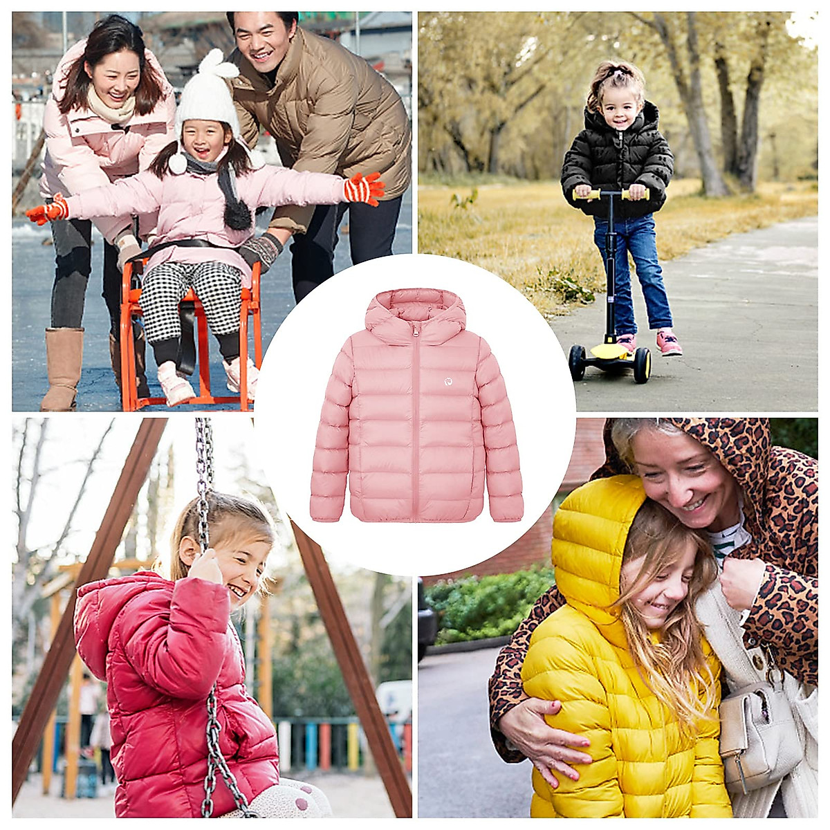 Bouclede Toddler Baby Girls Goose Down Jackets Kids Pink Puffer Jacket 750 Fill Light-Weight Water-Resistant Hooded Winter Down Coat