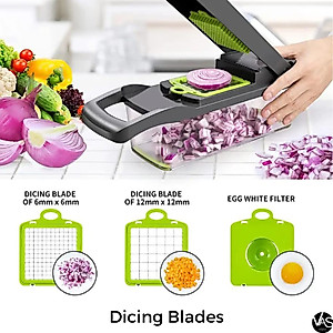 VAS 12 in 1 Vegetable Chopper & Slicer - Multifunctional Pro Food Chopper with Container, Kitchen Adjustable Veggie Salad Grater Slicer, Onion Chopper Dicer with 8 Blades, Fruit Vegetable Cutter