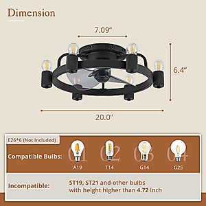 LEDIARY Low Profile Ceiling Fans with Lights Black, Flush Mount Ceiling Fan with Light, Modern Farmhouse Industrial Small Ceiling Fan with Remote for Bedroom,Kitchen,Home
