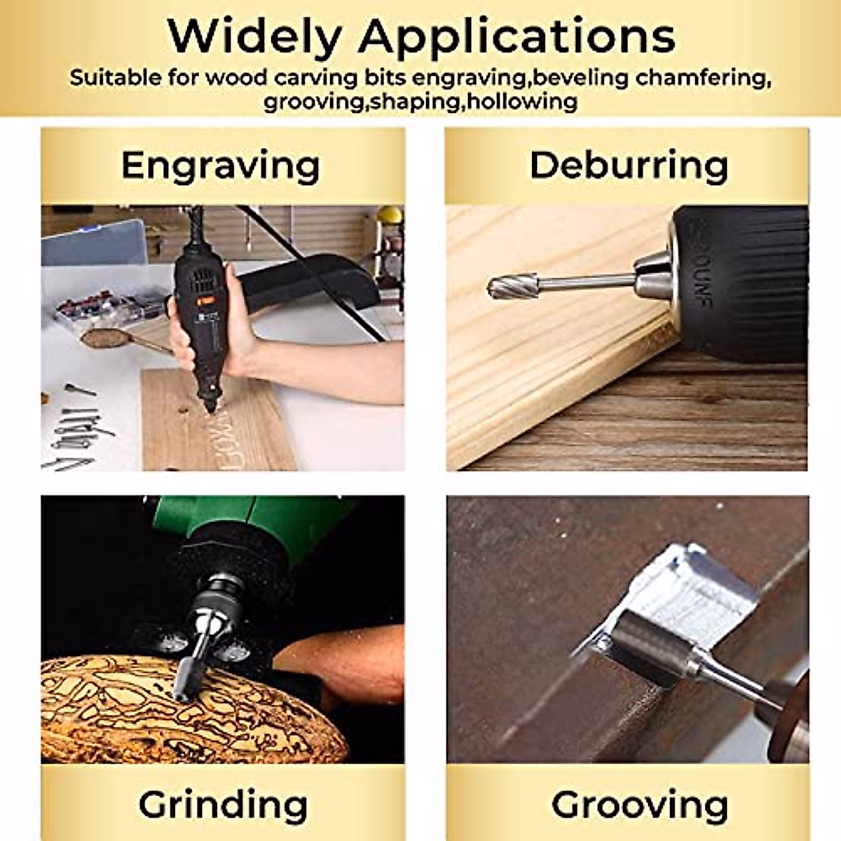 Tonsiki 20PCS Wood Carving Bits Set, 1/8 Inch(3mm) Shank Tungsten Carbide Rotary Tools Accessories for DIY Woodworking, Engraving, Grooving, Polishing, Suitable for Most Rotary Tools