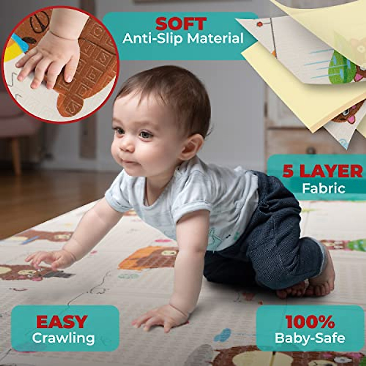 MARBS Baby Play Mat for Infants 77"x70" - Foldable Playmat for Babies and Toddlers, Easy to Clean Foam Play Mat for Baby, Thick Baby Floor Mat for Crawling, Folding Baby Mat for Floor, Kids Play Mat