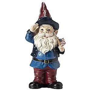 Alpine Corporation 12" Tall Outdoor Patriotic Garden Gnome Saluting Yard Statue Decoration