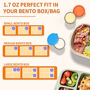 1.7 Oz/50ml Salad Dressing Container To Go, 6 Pack Small Containers with Lids, Reusable Sauce Containers for Lunch Box with Silicone Lids, Stainless Steel Small Food Containers, Leakproof, Sauce Cups