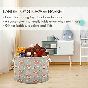 Kigai Fox Animal Cartoon Cotton Rope Basket Large Collapsible Baby Laundry Basket Blanket Basket Kid's Toy Storage Basket Organizer for Nursery Bedroom Home Decor