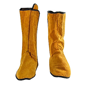 QWORK Fireproof Shoe Leg Cover Leather for Welding Welder Work Boot Protectors, Welding Safety Boot Covers, Leg Guards Gaiters, Men and Women