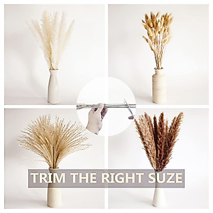 100 PCS Small Boho Pampas Grass, 17" Naturally Dried Pompas, Pampas Grass Decor for Wedding , Boho Party Decorations, Table Decor（Brown and White）