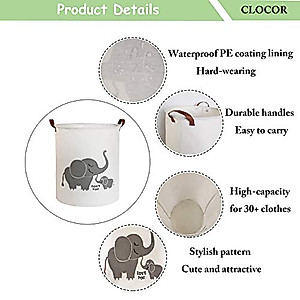 CLOCOR Collapsible Round Storage Bin/Large Storage Basket/Clothes Laundry Hamper/Toy Storage Bin (Love Elephant)