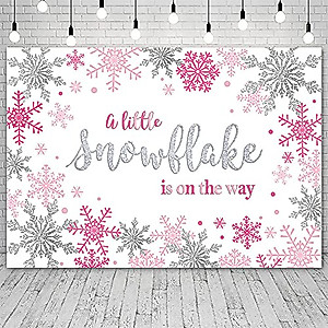 ABLIN 7x5ft Winter Snowflake Baby Shower Backdrop A Little Snowflake is On The Way Silver Pink Snowflakes Girl Baby Shower Party Decorations Photography Background Photoshoot Props