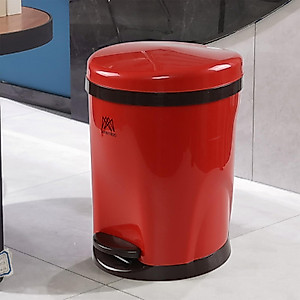 Easymanie 1.8 Gallon Round Pedal Trash Can, Small Waste Basket with Lid, Red Bathroom Garbage Can