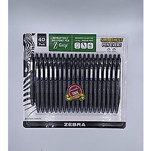 Zebra Z-Grip Retractable Ballpoint Pen 1.0mm Point Size Black Ink 40 Pack