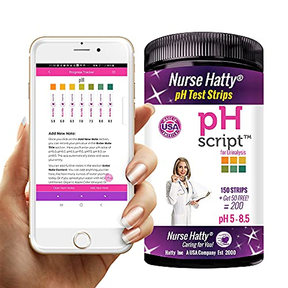 Nurse Hatty® - 200ct. pH Strips w Free App - Made-in-The-USA (Economy Size - Single PAD) - pH Test Strips for Alkaline & Acid Levels for Home & Lab Use + 300+ Pages of Edu Pack - pH Scale of Urine