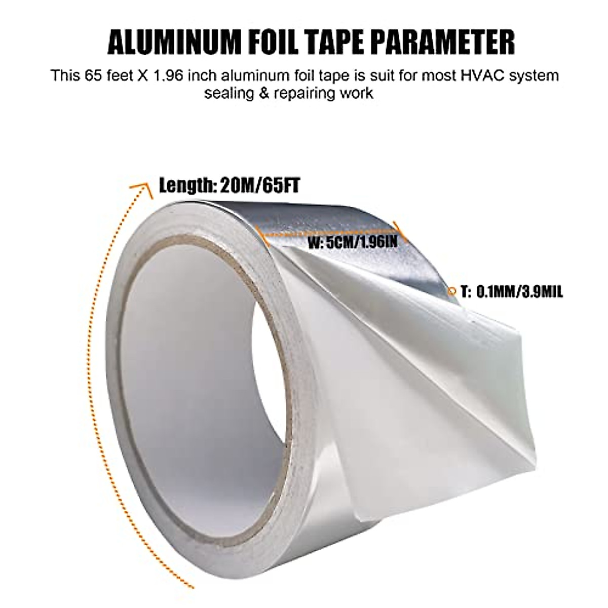 1PCS Premium Silver Aluminum Tape, Foil Insulation Tape, Heavy Duty Metal Duct Tapes for HVAC Ductwork, High Temperature Dryer Vents, Waterproof Pipes Wrap, Seam Sealing, Duct Repairs, Heat Resistant