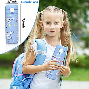 14oz Anime Kids Insulated Water Bottle with 50pcs Anime Stickers, Stainless Steel Thermos Bottle for School Boy Girl