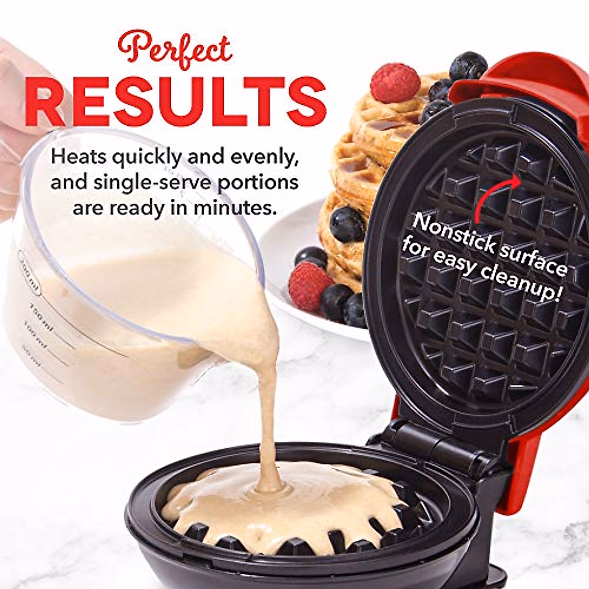 Dash DRCM200GBRD04 Mini Rice Cooker Steamer with Removable Nonstick Pot, Keep Warm Function & Recipe Guide, Red & DMW001RD Mini Maker, 4 Inch, Red