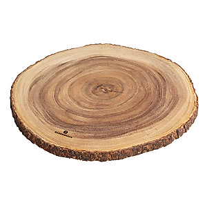 Zassenhaus Acacia Wood Live Edge Round Serving and Cheese Board, Large 15"-18" Diameter