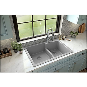 Karran QT-811 33" Top Mount Large/Small Bowl Quartz Kitchen Sink in Black