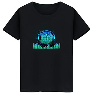 Top for Men Party Disco DJ Sound Activated LED Light Up and Down Flashing Glowing Printed Crewneck Short-Sleeve T Shirt