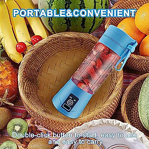 Portable Blender,Personal Blender for Shakes and Smoothies,Personal Size Blenders with USB Rechargeable Mini Fruit Juice Mixer, Mini Juicer Smoothie Blender Bottles Travel 380ML,Blue