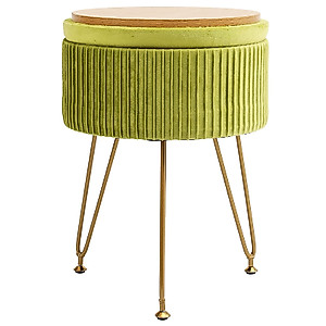 CUYOCA Round Storage Ottoman with Tray, Vanity Stool with Storage for Living Room Makeup Room, Coffee Table Foot Rest Stool for Vanity, Velvet Pumpkin Brown