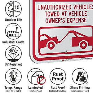 SmartSign 18 x 12 inch “Employee Parking Only - Unauthorized Vehicles Towed” Metal Sign, 63 mil Aluminum, 3M Laminated Engineer Grade Reflective Material, Red and White