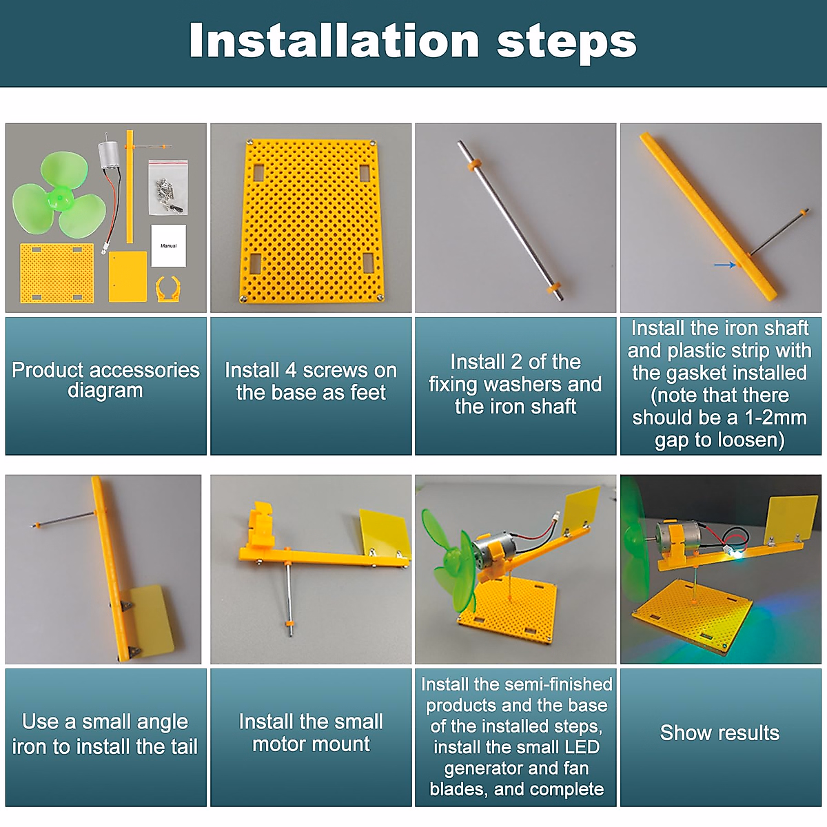 9 Set Mini Generator Motors DC Motor, Micro Wind Turbine Generator Kit with Holder Blades DIY Project Kits, Teaching Tool for demonstrating Wind Power Generation