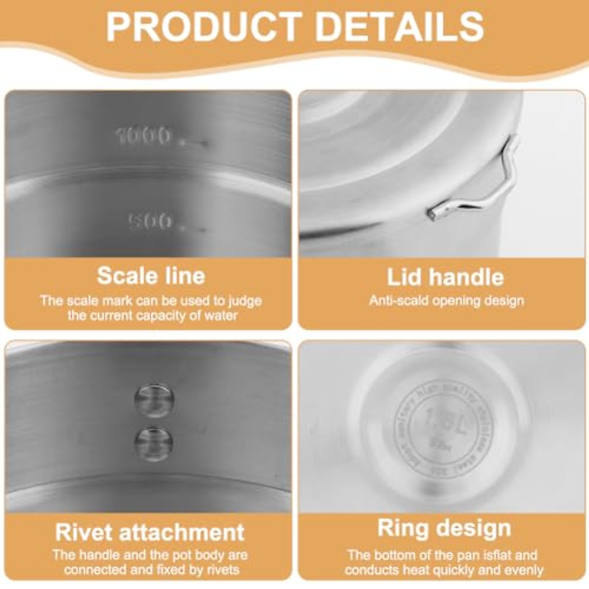 Denpetec Stainless Steel Camping Cook Pot with Lid and Folding Handle Camping Cookware 1.5L Large Capacity Bento Pot for Camping, Hiking, Picnic