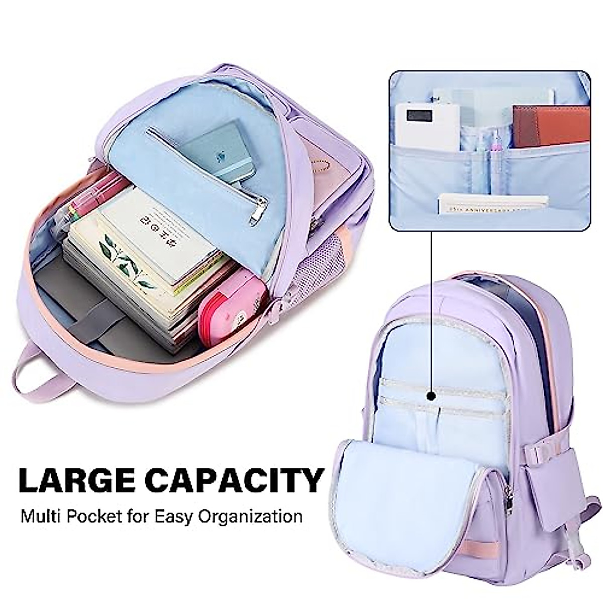 VIRTUREVI School Backpack for Girls Waterproof Laptop Backpack School Bag Bookbag for Teen Girls Purple