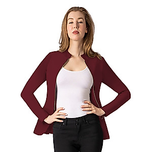 Hybrid & Company Women's Relaxed Jacket Zipper Suit Office and Parties Coat Jacket KJK1137 1012 Wine S