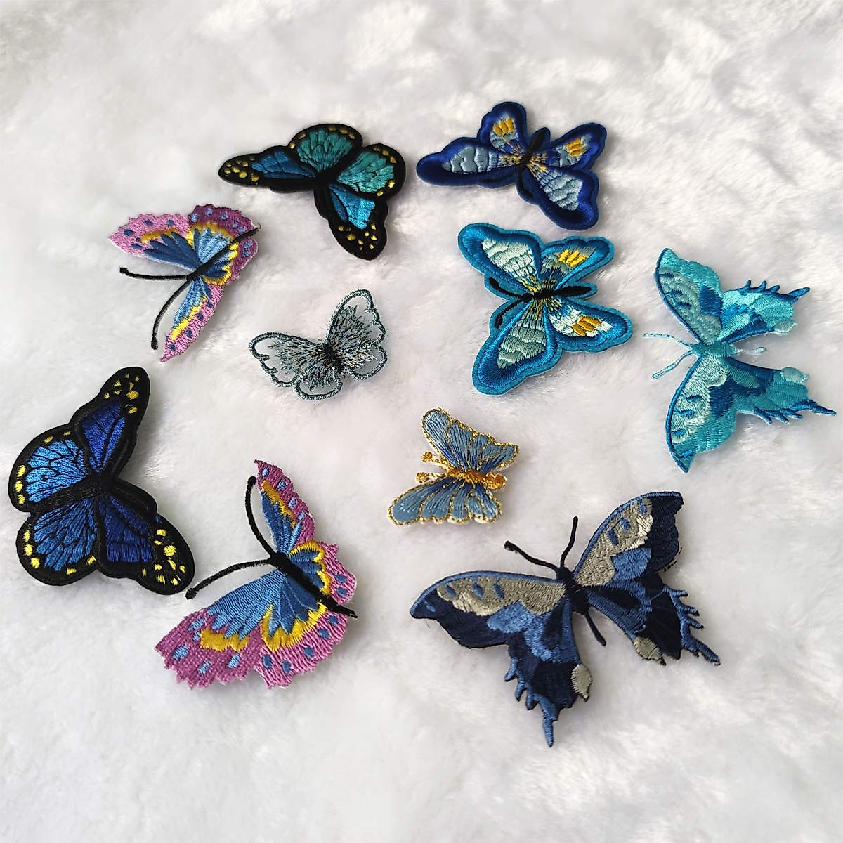 Mililanyo 10 Pieces Blue Butterfly Iron on Patches, Embroidery Applique Sew on Repair Patches for DIY Decor, Jeans, Jackets, Bags, Cloth