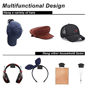 Hat Hooks for Wall - Hat Racks for Baseball Caps Organizer Cowboy Hat Rack Display Hat Holder Cap Hangers for Closet (Black, 10)