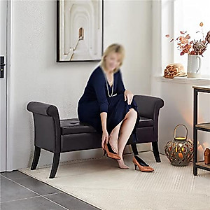 Yaheetech 52in Ottoman Bench Folding Storage Ottoman Bench Tufted Faux Leather Entryway Bench with Arms Footstool with Large Storage Foot Rest Seat Rolled Arms Cushioned Ottoman Dark Brown